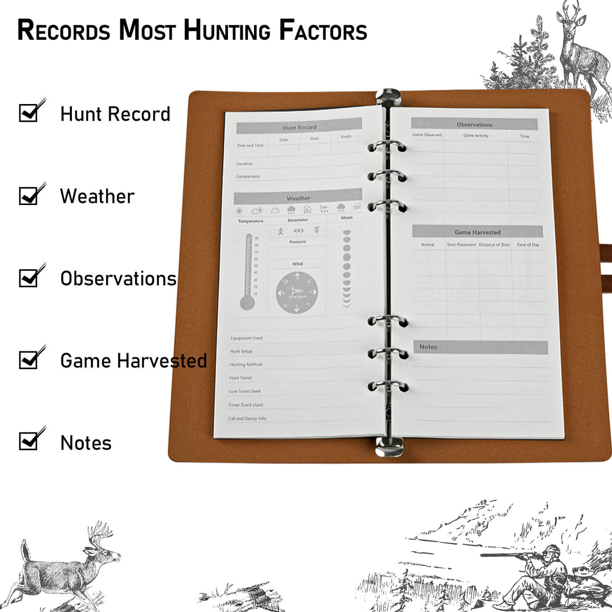 2 Pcs Leather Hunting Log Book for Hunting Record, 100 Pages Side – New ...