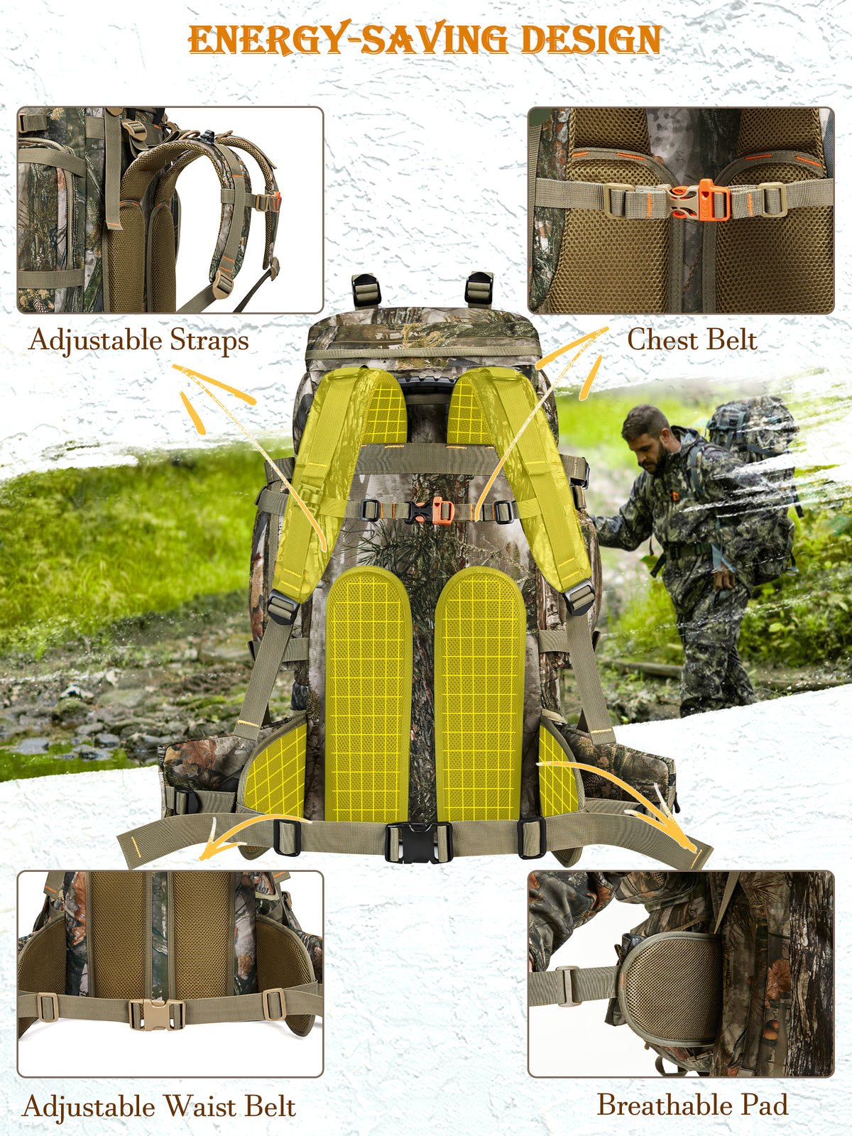 60L Load-reducing Camo Hunting Backpack – New View Hunting