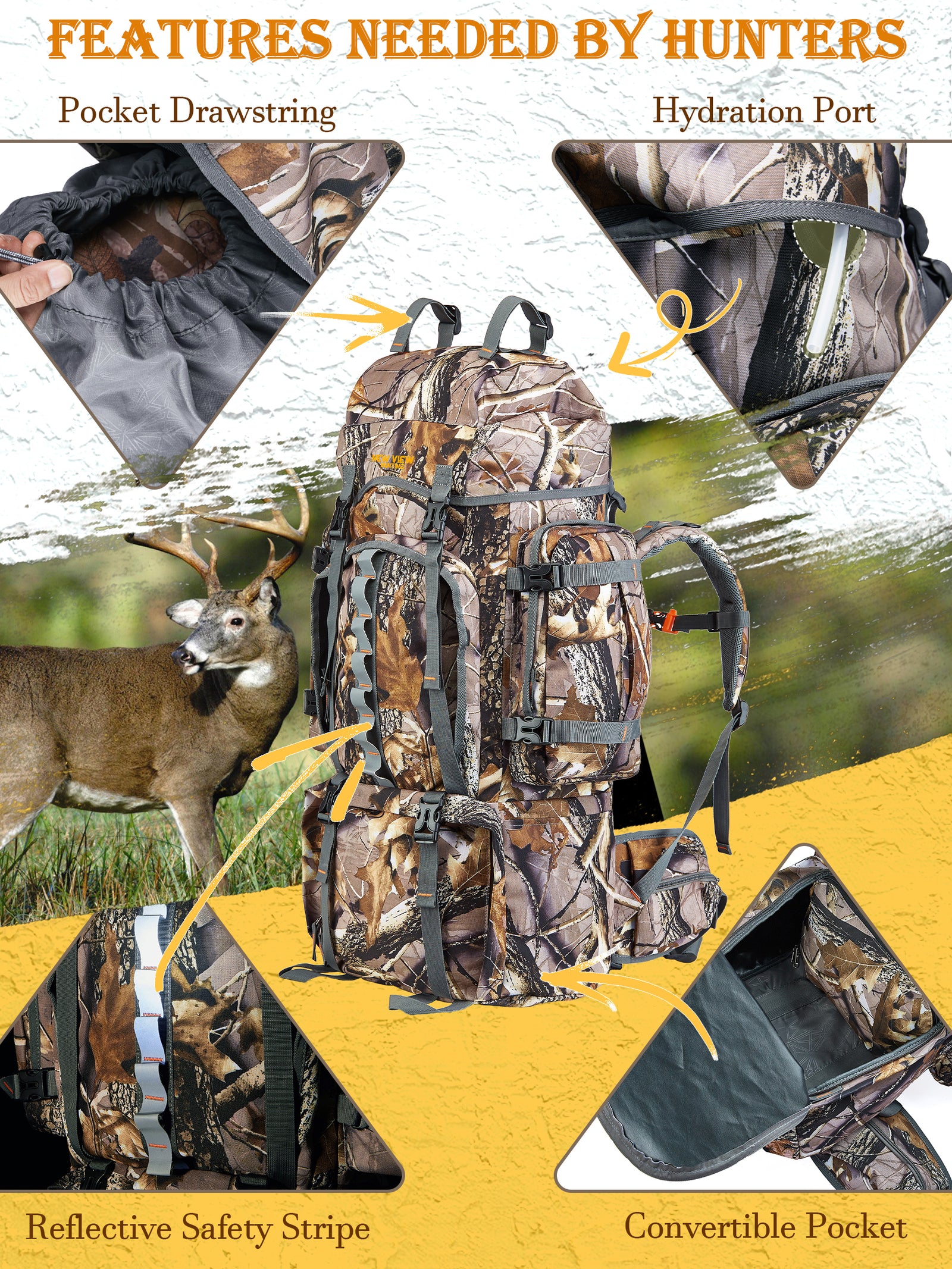 80L Load-reducing Camo Hunting Backpack – New View Hunting