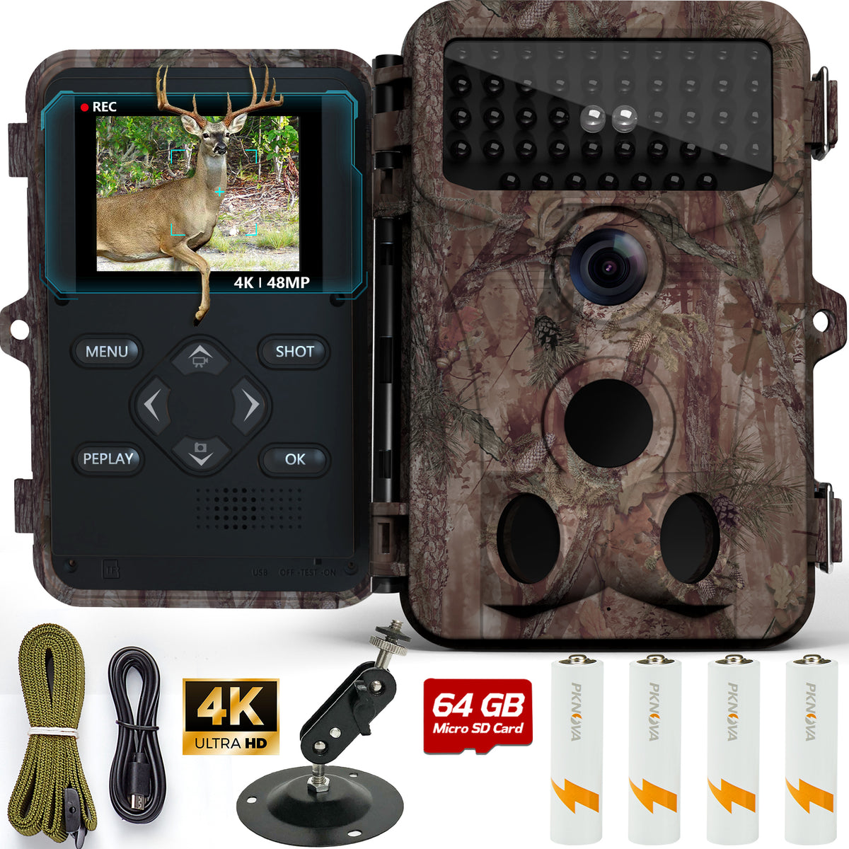 4K 48MP Trail Camera, IP66 Waterproof, Night Vision, Motion Activated ...
