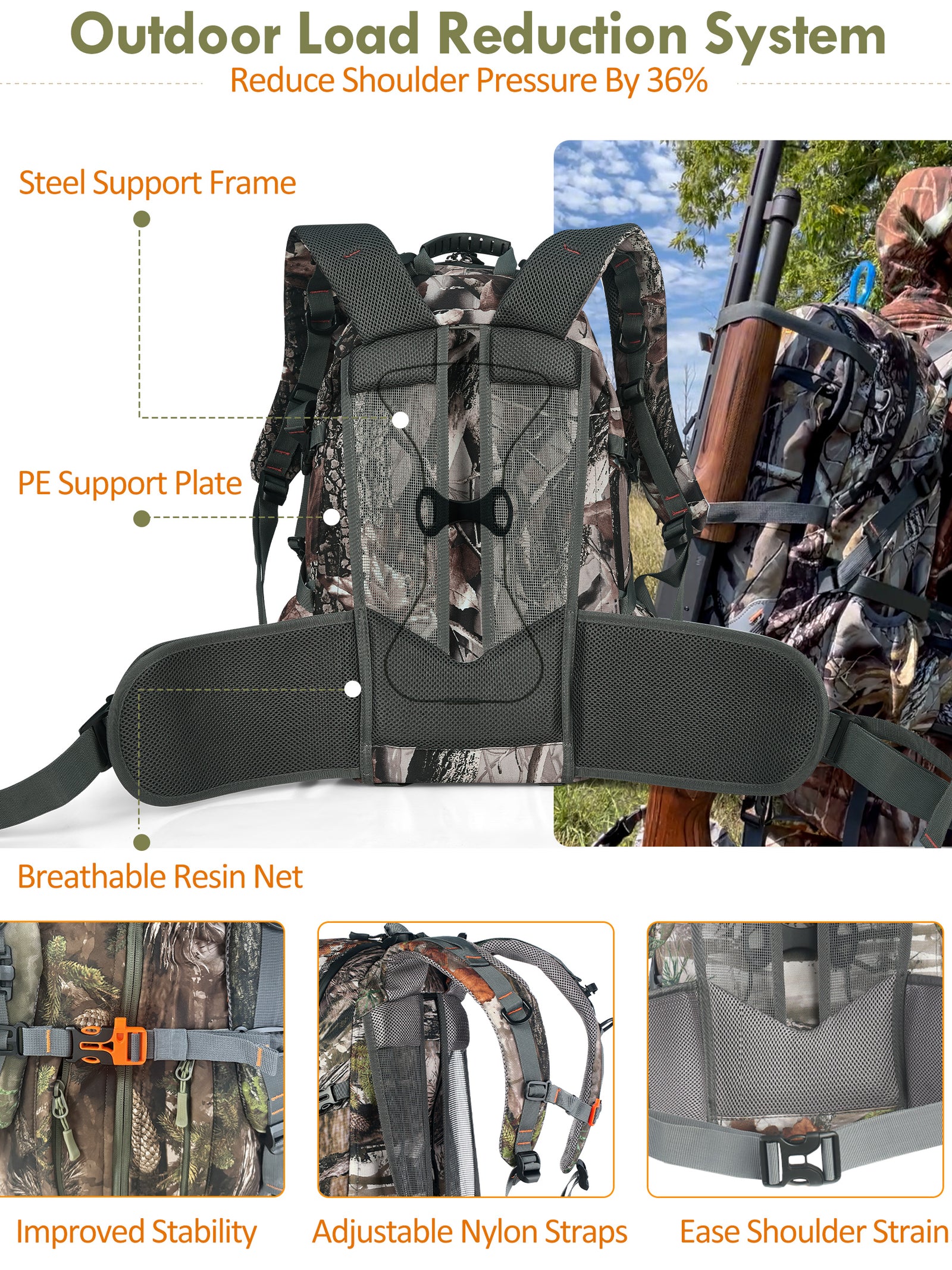 35L Camo Hunting Backpack for Men With Rifle Holder – New View Hunting