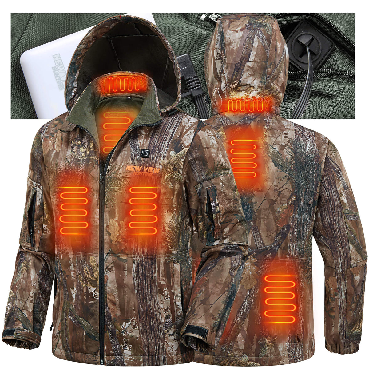 Men's Heated Jacket for Hunting, 6 Heating Zones, Power Bank Included ...